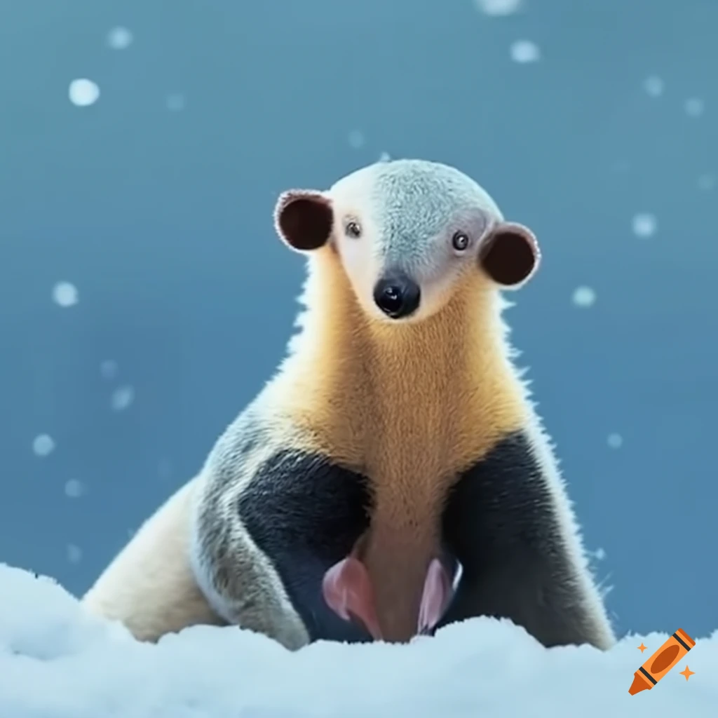 Winter animal with long snout sniffing for snow