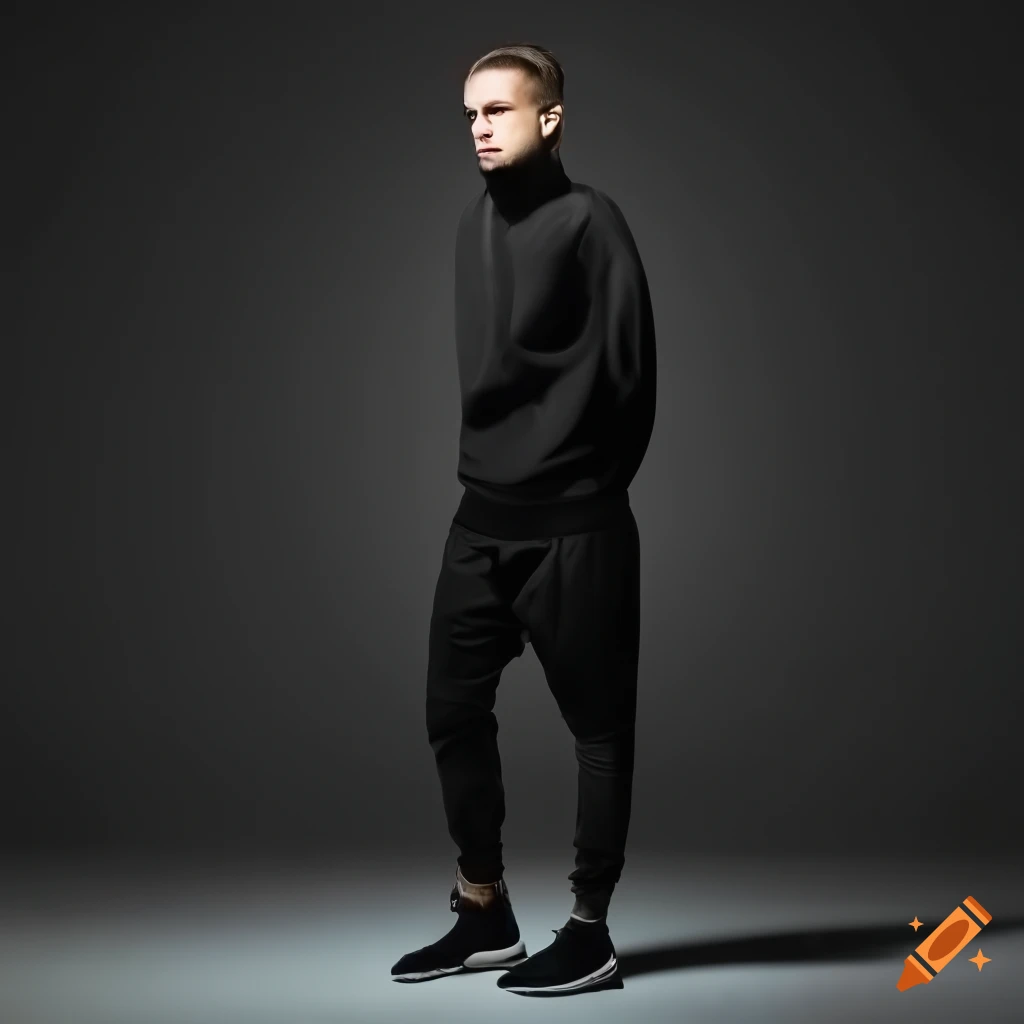 Man in black tracksuit and sneakers on Craiyon