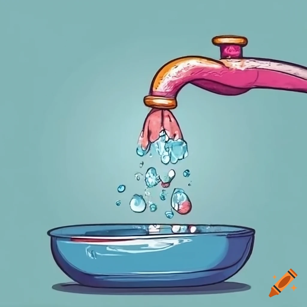 Drawing of water pouring into a sink on Craiyon