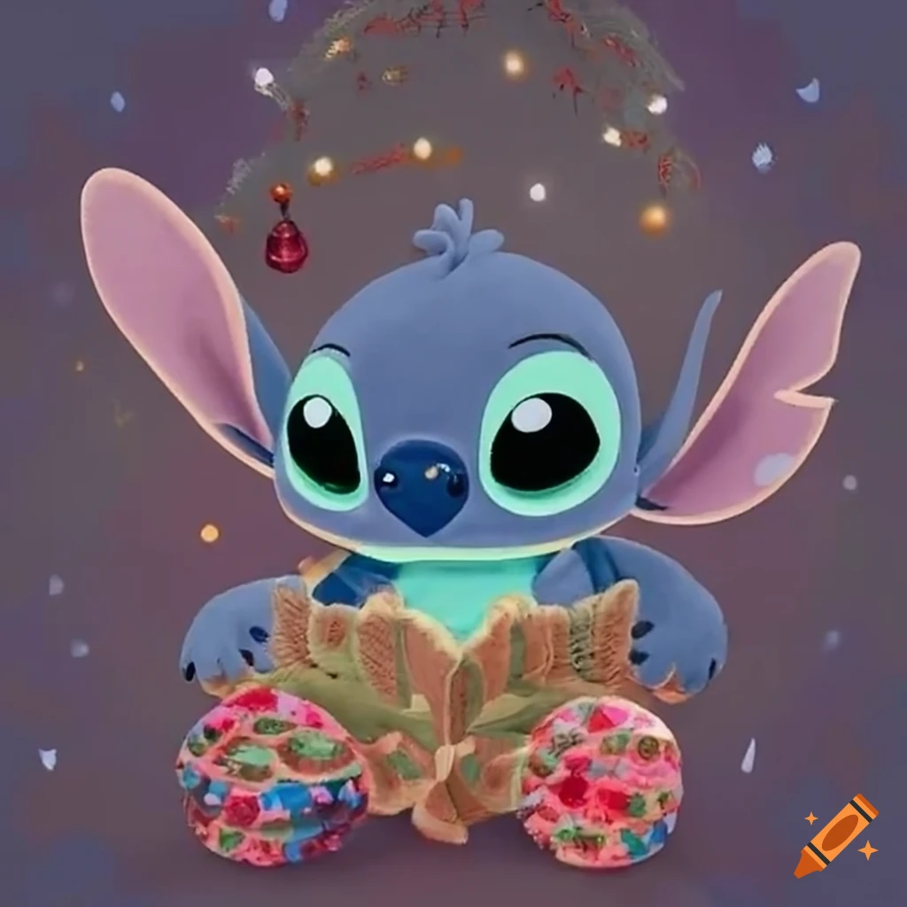 Stitch next to a christmas tree