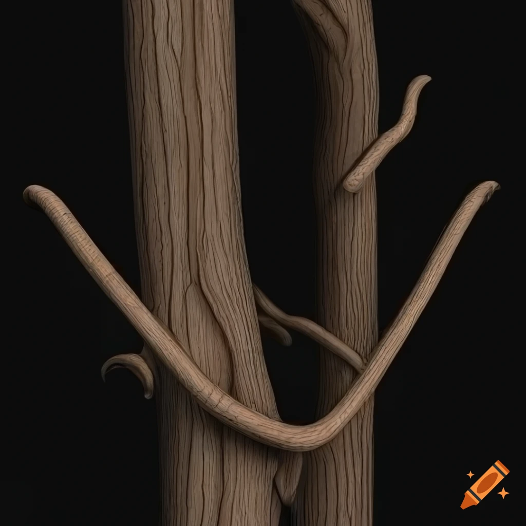 Intricate 3d model of a twisted wooden branch