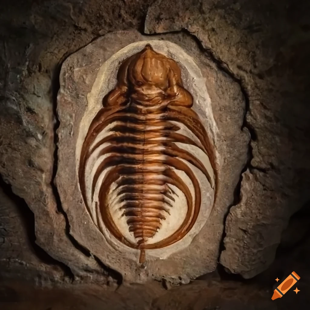 Fossilized trilobite on cave wall