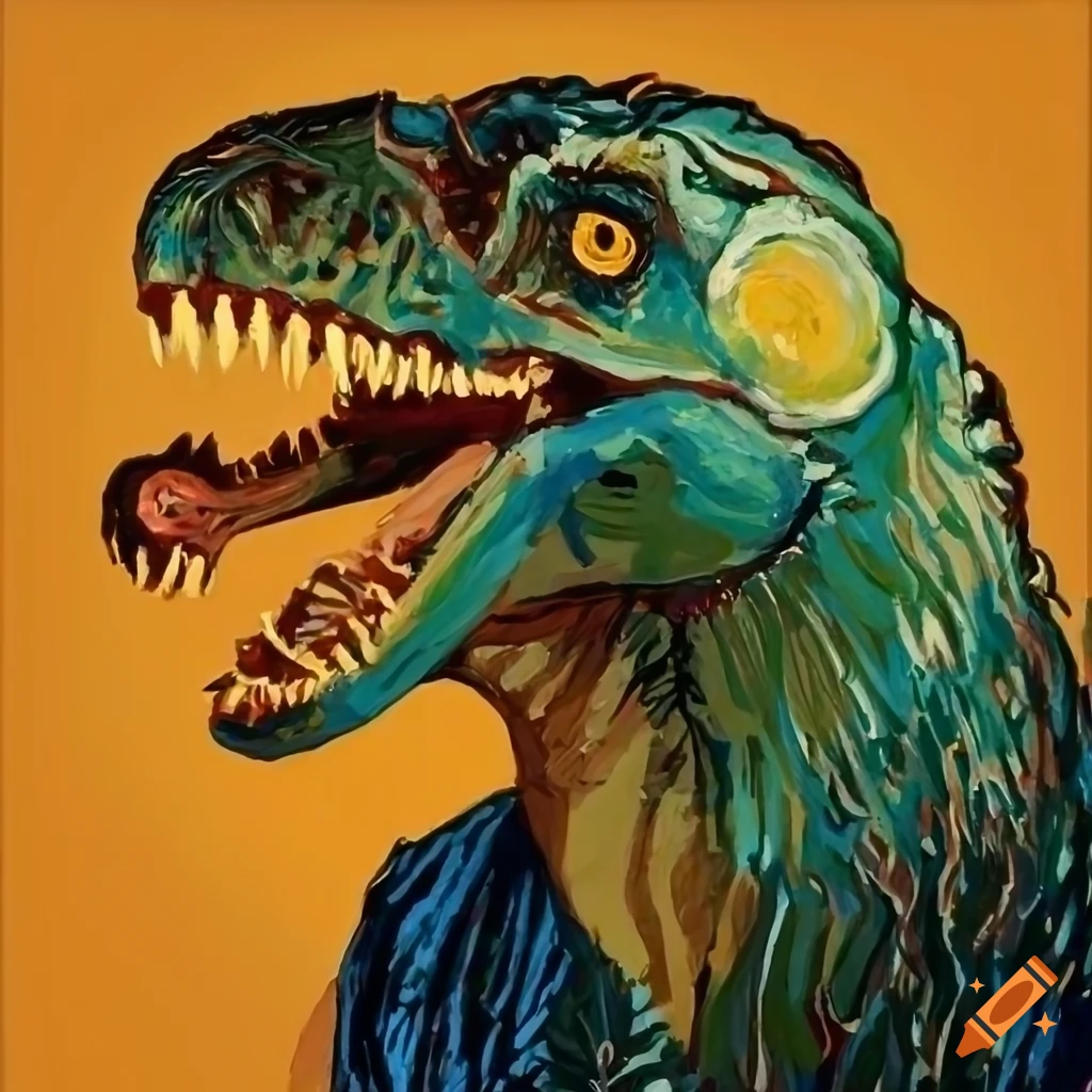 Van gogh style portrait of a velociraptor on Craiyon