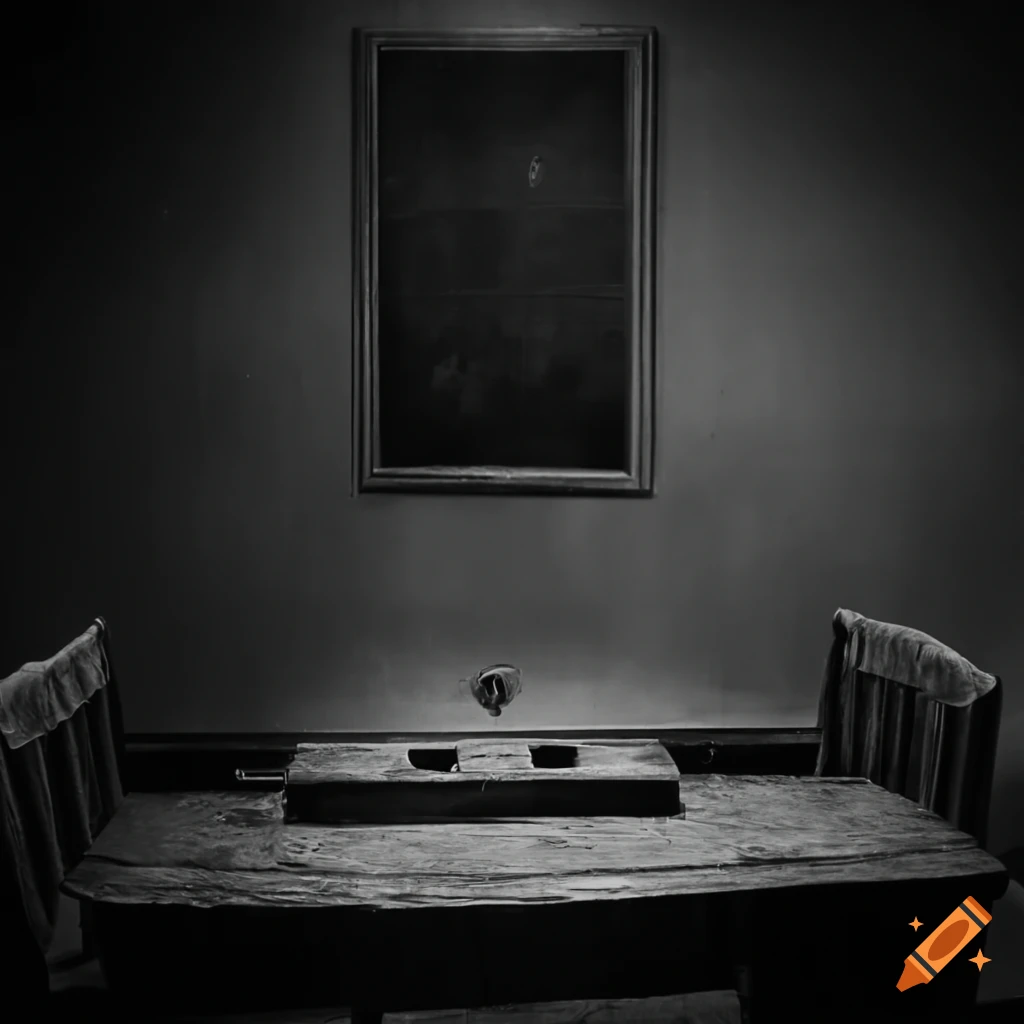 Black and white photo of a world war 2 interrogation room