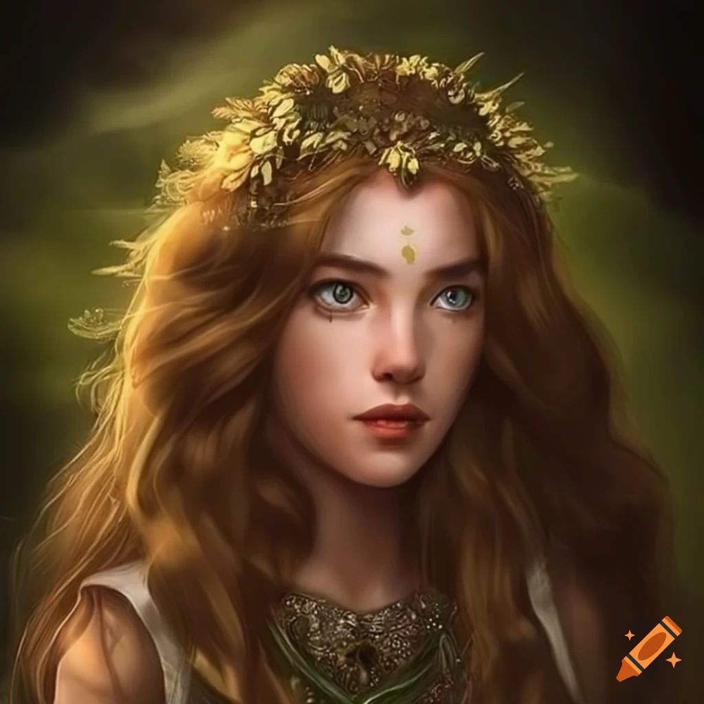 Portrait of a young elven princess with light brown hair on Craiyon