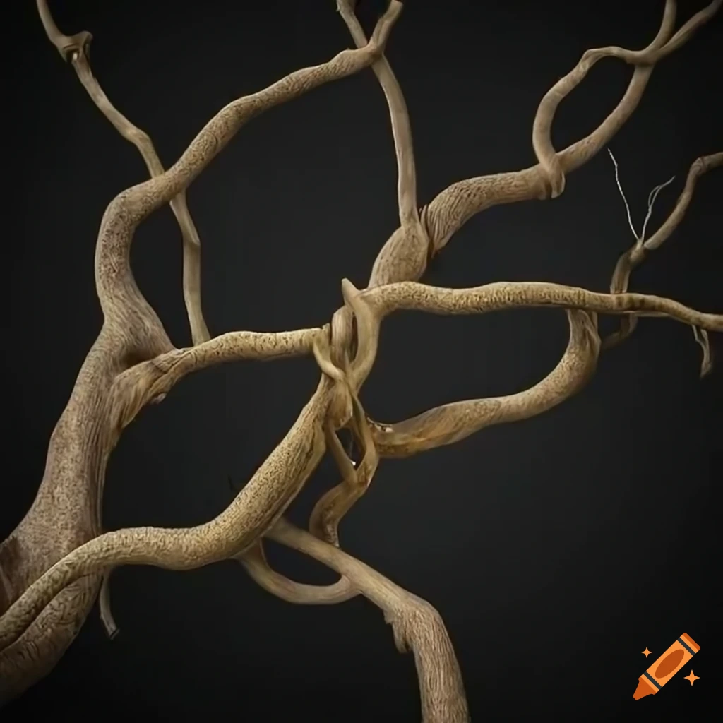 Intricate 3d rendering of a twisted branch