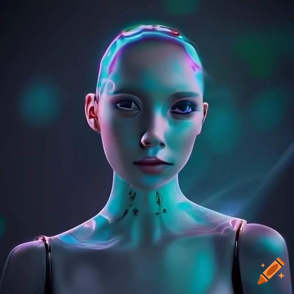 Digital art of a mesmerizing glass android on Craiyon