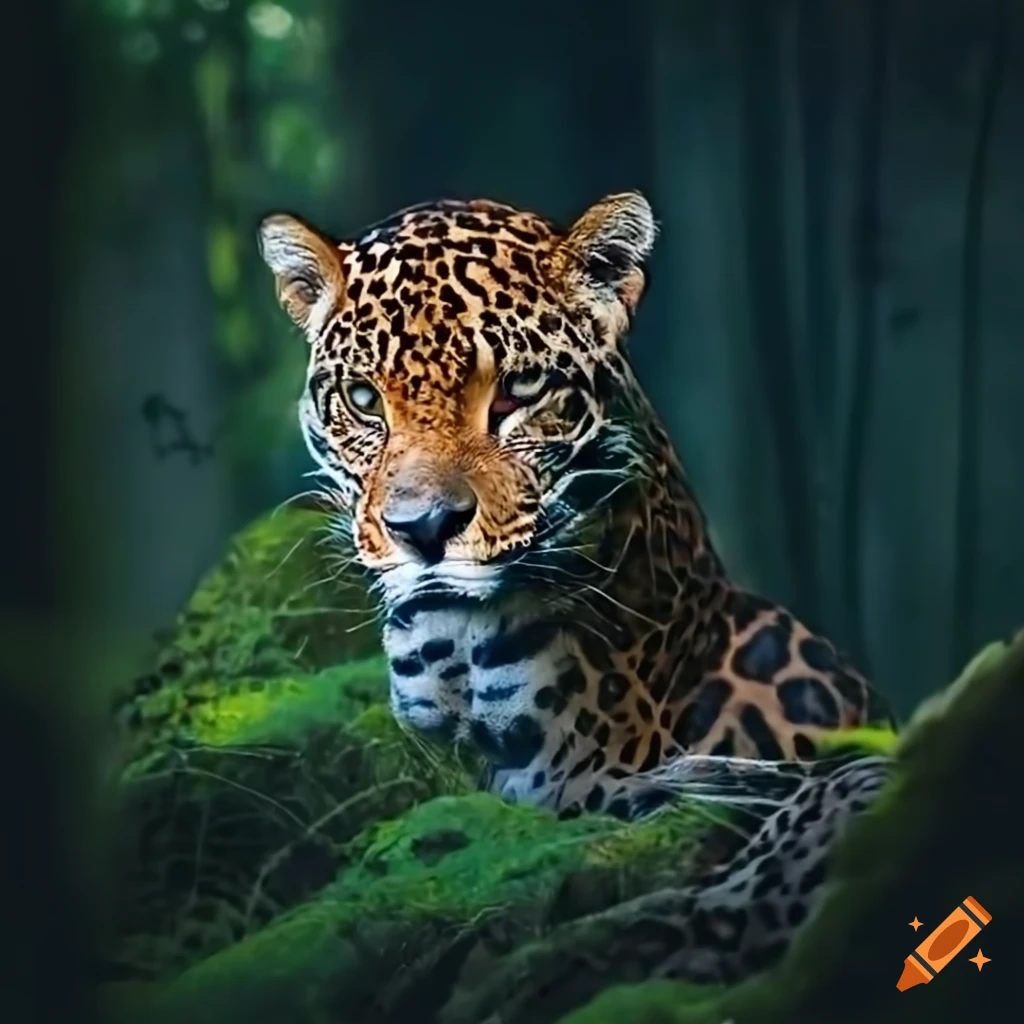Jaguar staring fiercely in the forest