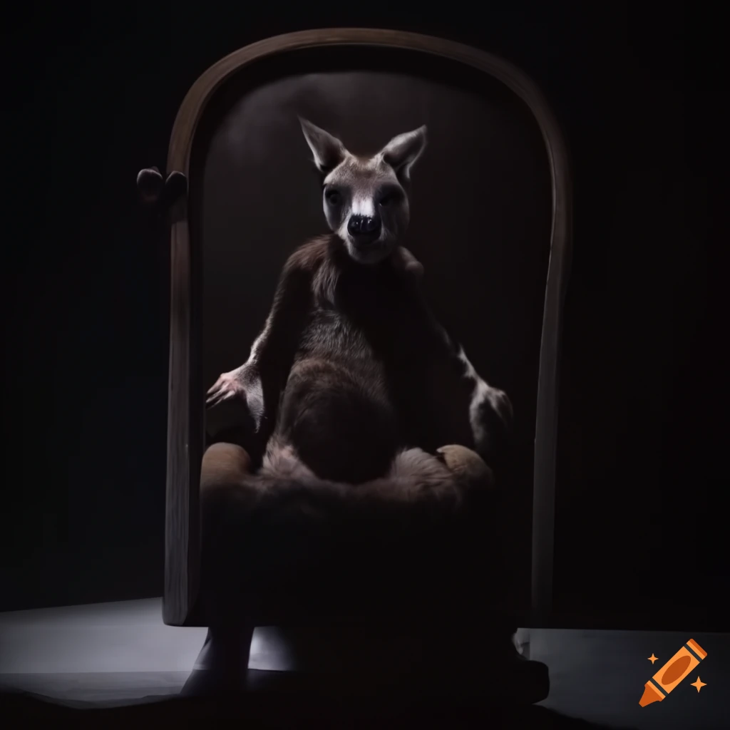 Sinister kangaroo wearing glasses in a dark lair