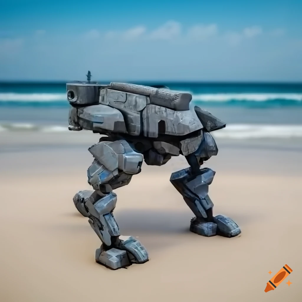 Blue and grey light mech in an ocean background on Craiyon