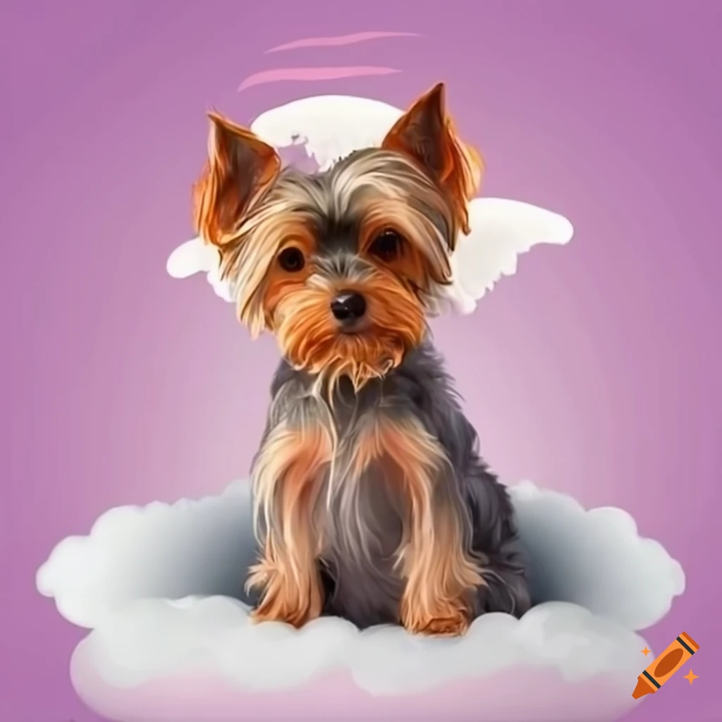 Adorable yorkie terrier with angel wings