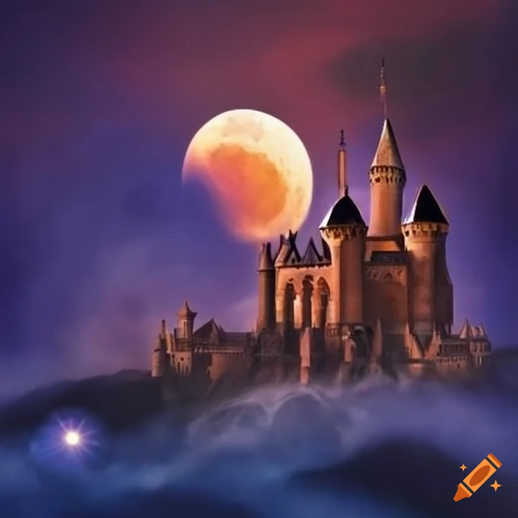 Image of a solar and lunar eclipse over a castle on Craiyon