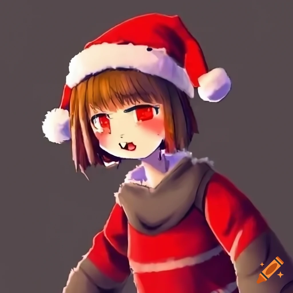 Chara from undertale cosplaying as santa claus