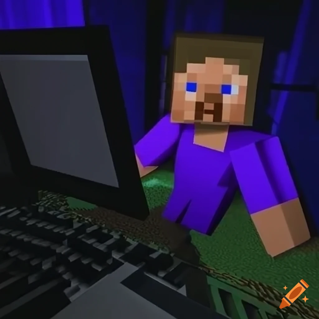 Minecraft steve playing minecraft game on pc on Craiyon