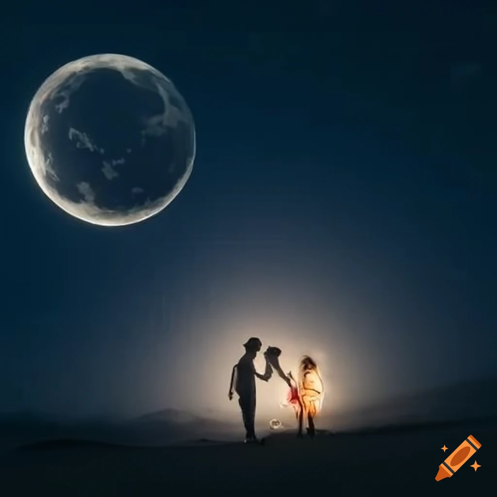 Art of a boy and girl under the moon