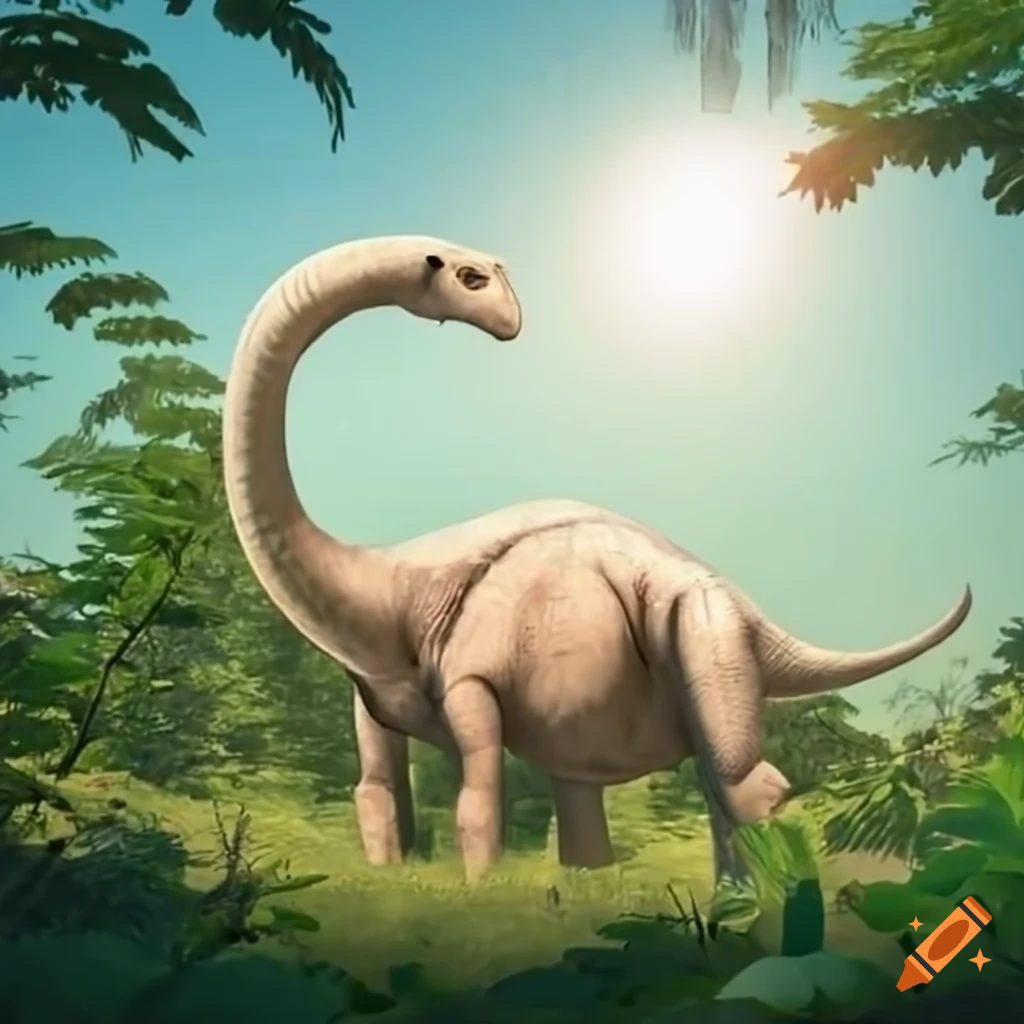 Image Of A Tall Brachiosaurus In Sunny Vegetation