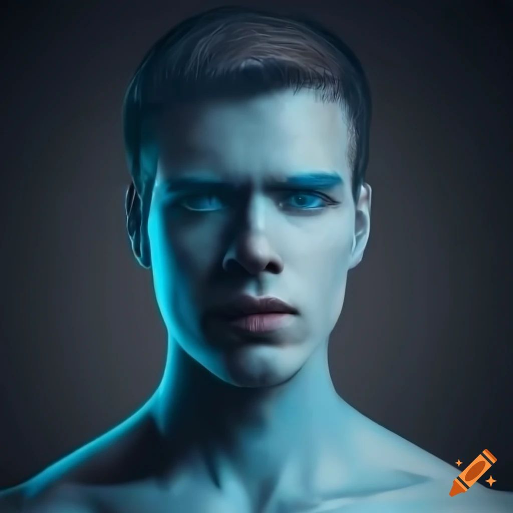 Close-up of a handsome blue-skinned private investigator