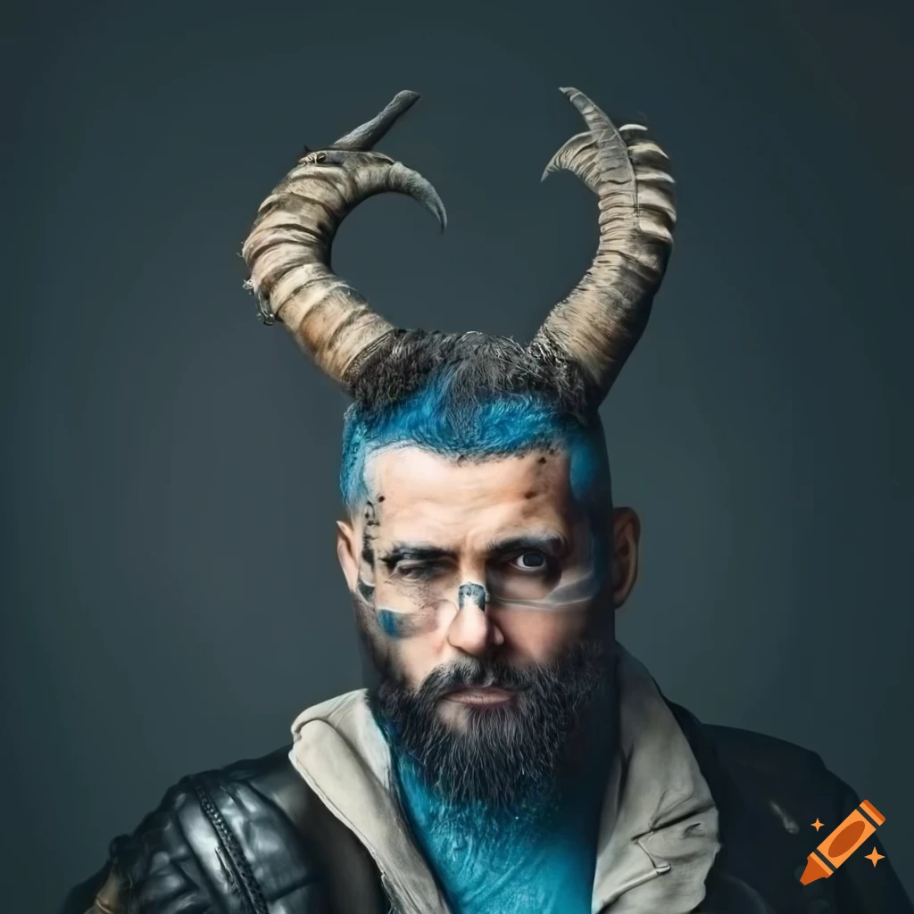 Portrait of a man with blue skin and unique outfit on Craiyon