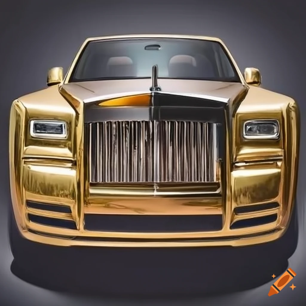 Front view of a golden rolls royce car on Craiyon