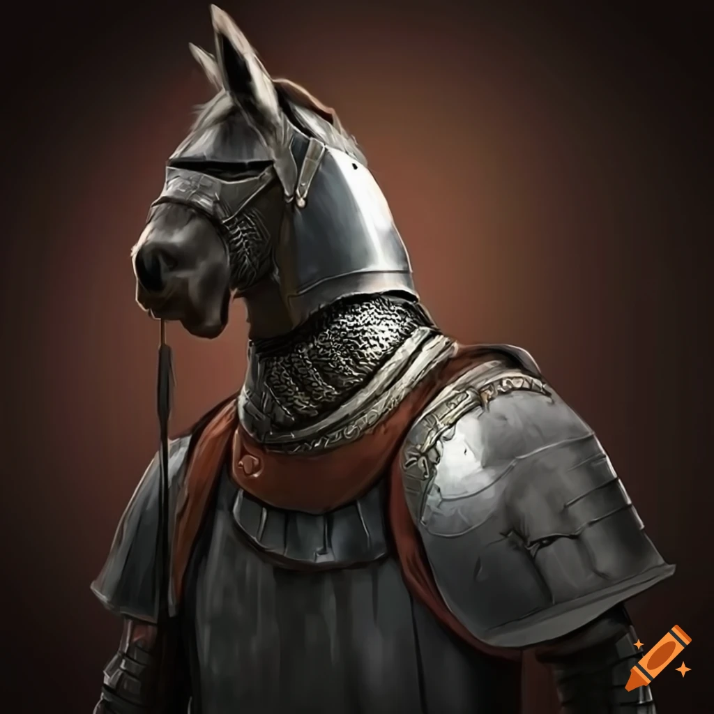 Mule wearing knight armor