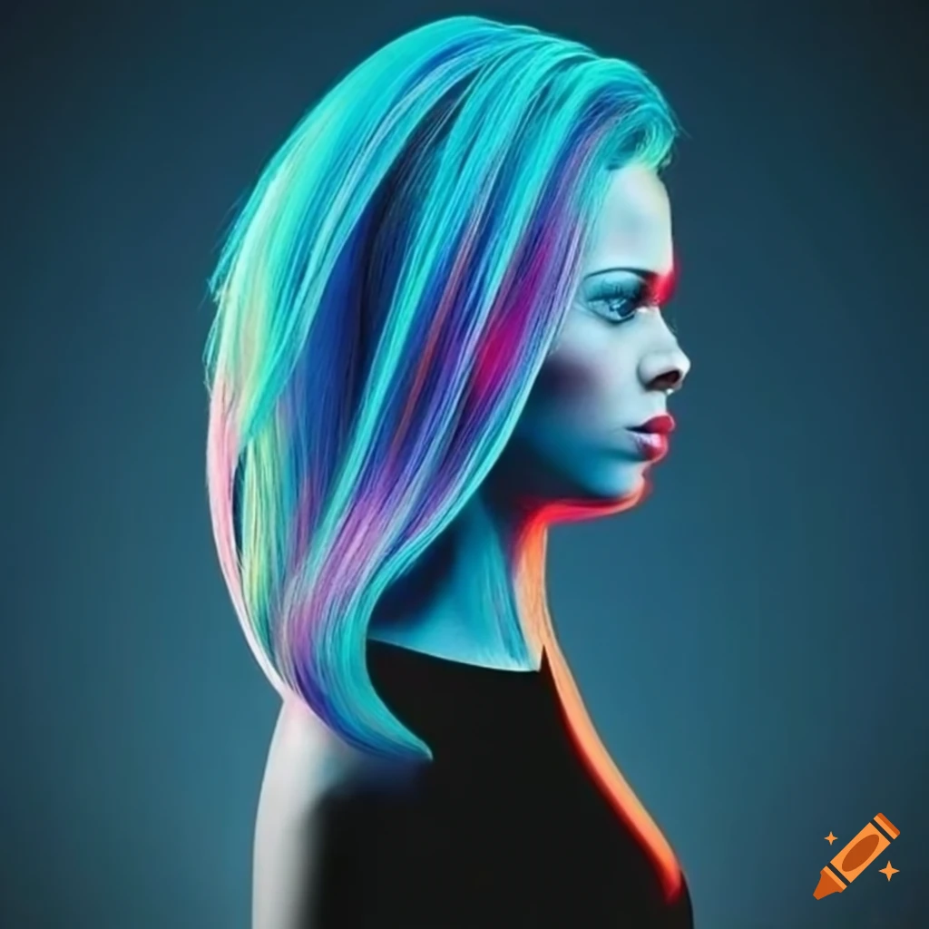 Neon futuristic hairstyle with geometric shapes