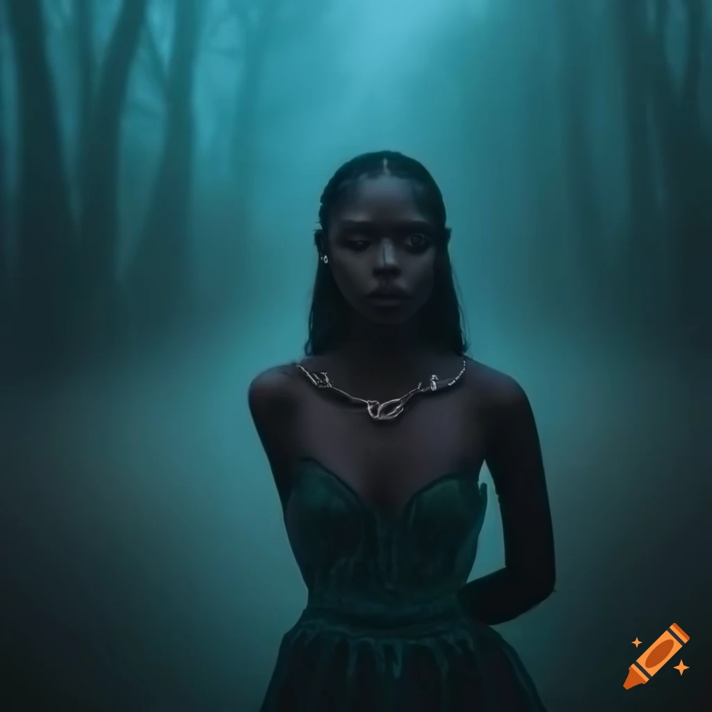 Portrait of an ethereal angelic person in a misty forest on Craiyon