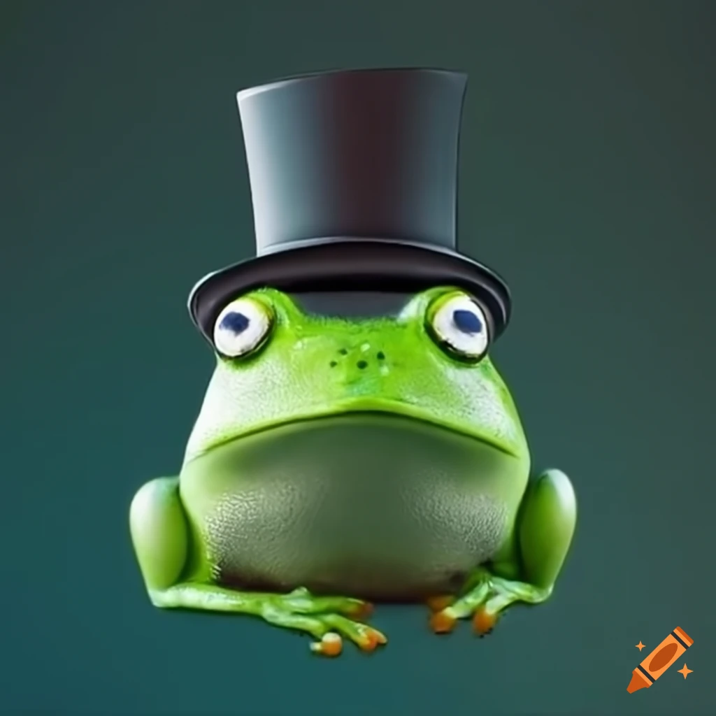 Funny cartoon image of a frog with a top hat and microphone