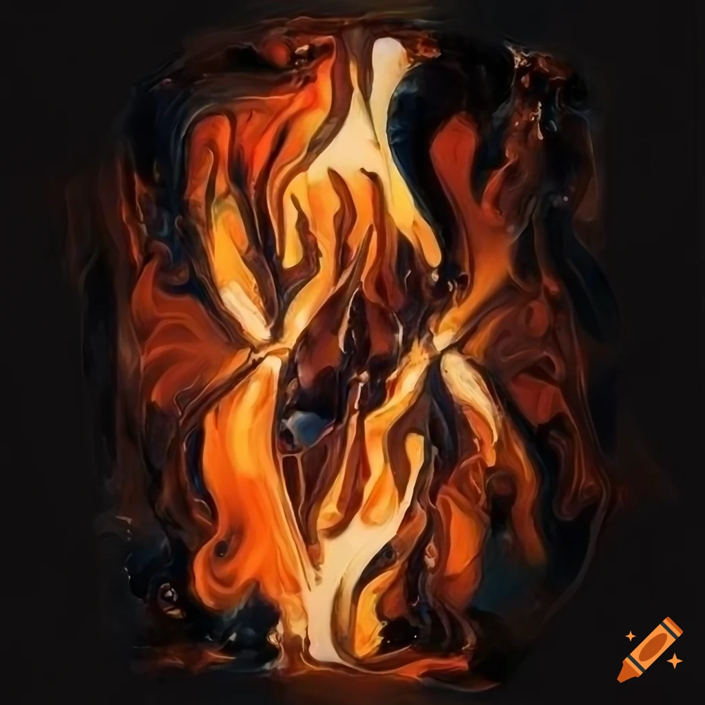 Abstract painting of a body on fire and water in mosaic style on Craiyon