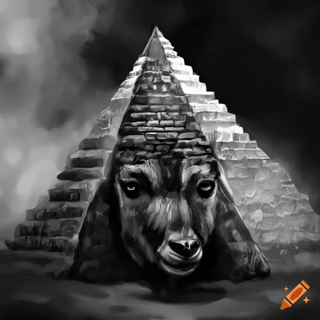 Mystical goat near a pyramid