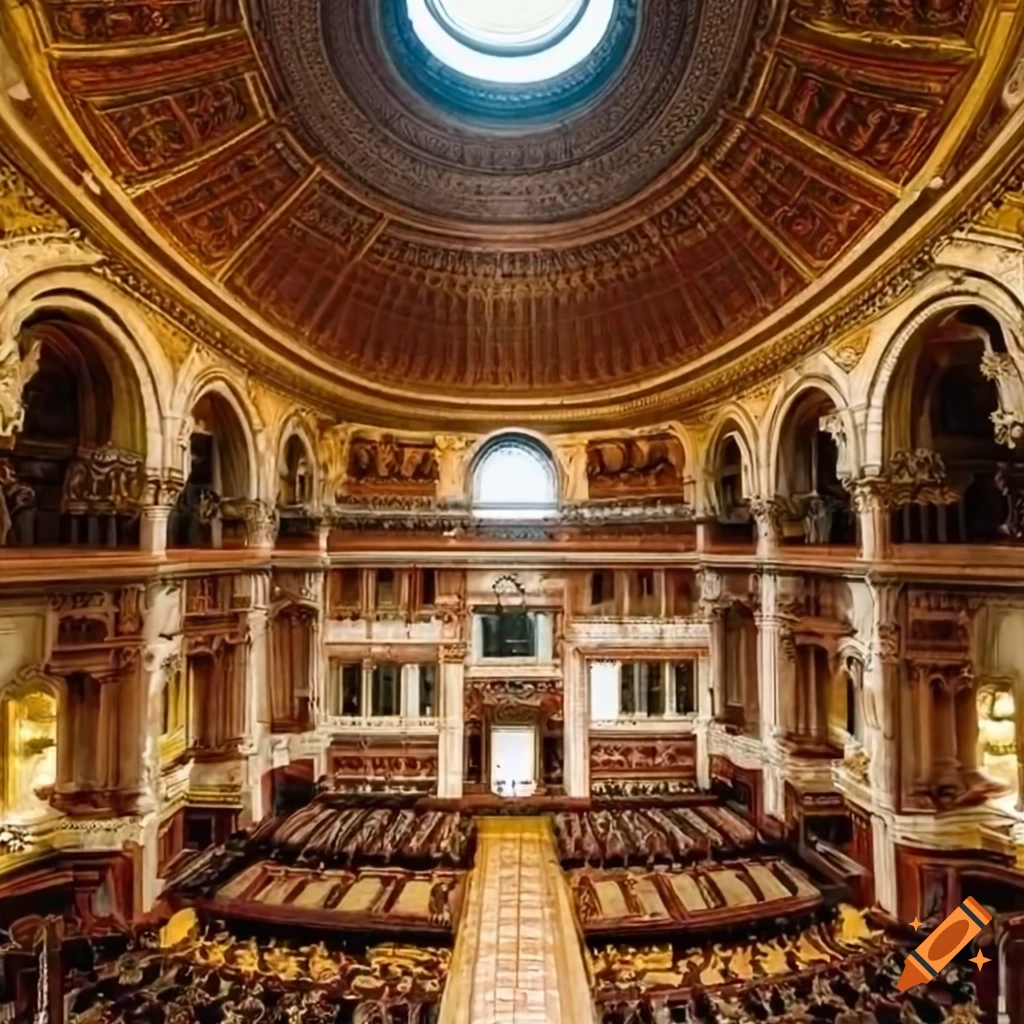 Ancient themed interior of a parliament hall