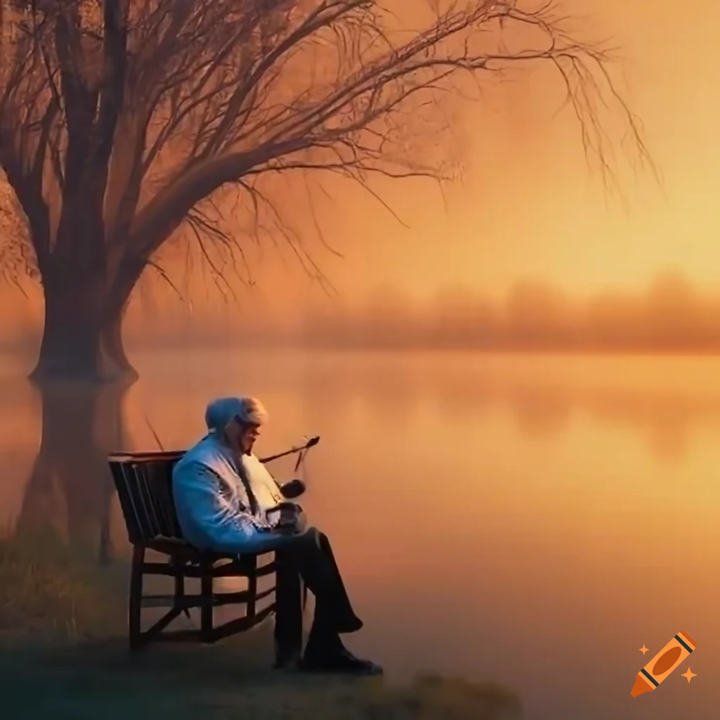 Hyperrealistic photograph of Colonel Sanders fishing by a lake at ...