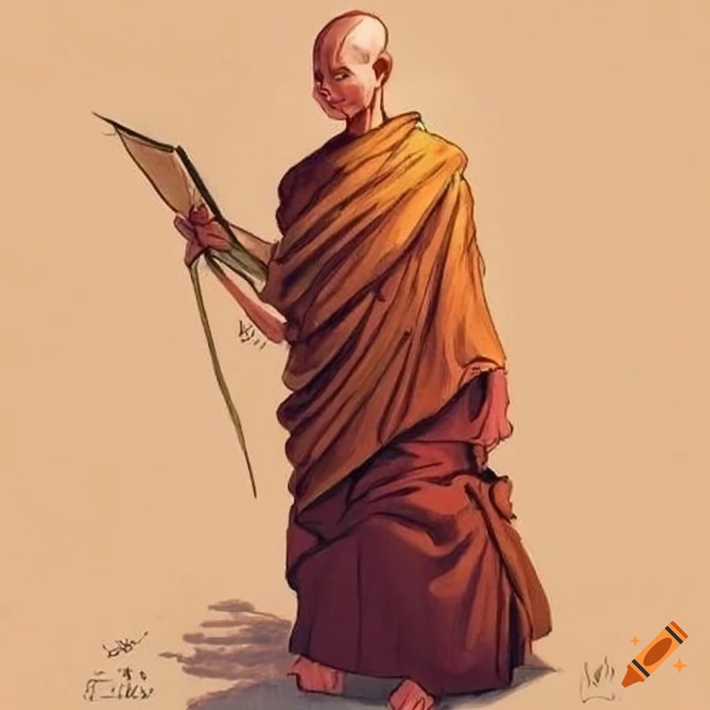 Painting of a monk reflecting on peace and war