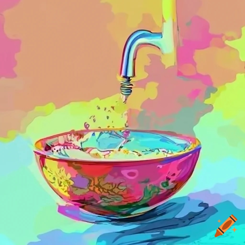 Pencil drawing of water pouring into a bowl