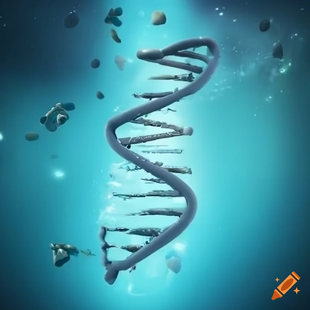 3d dna strand floating in outer space