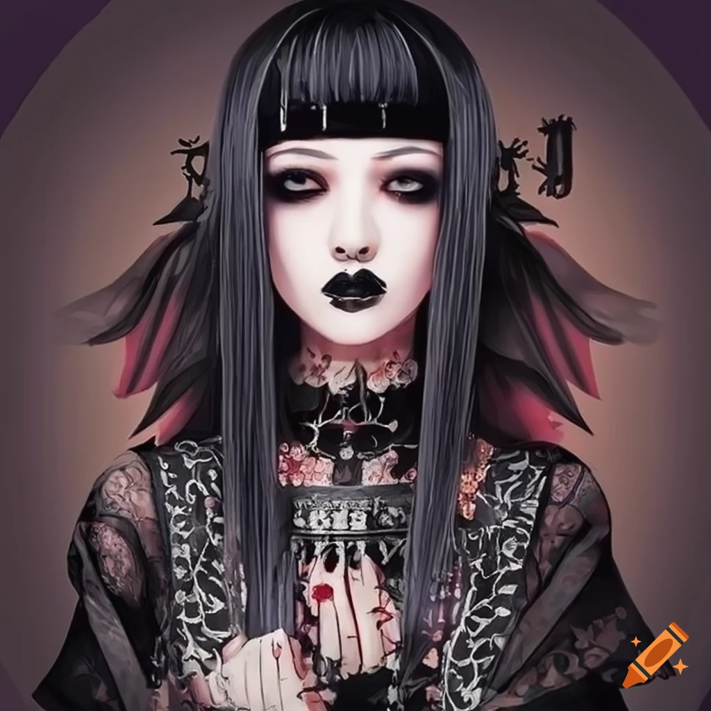 Goth fashion in traditional japanese style on Craiyon