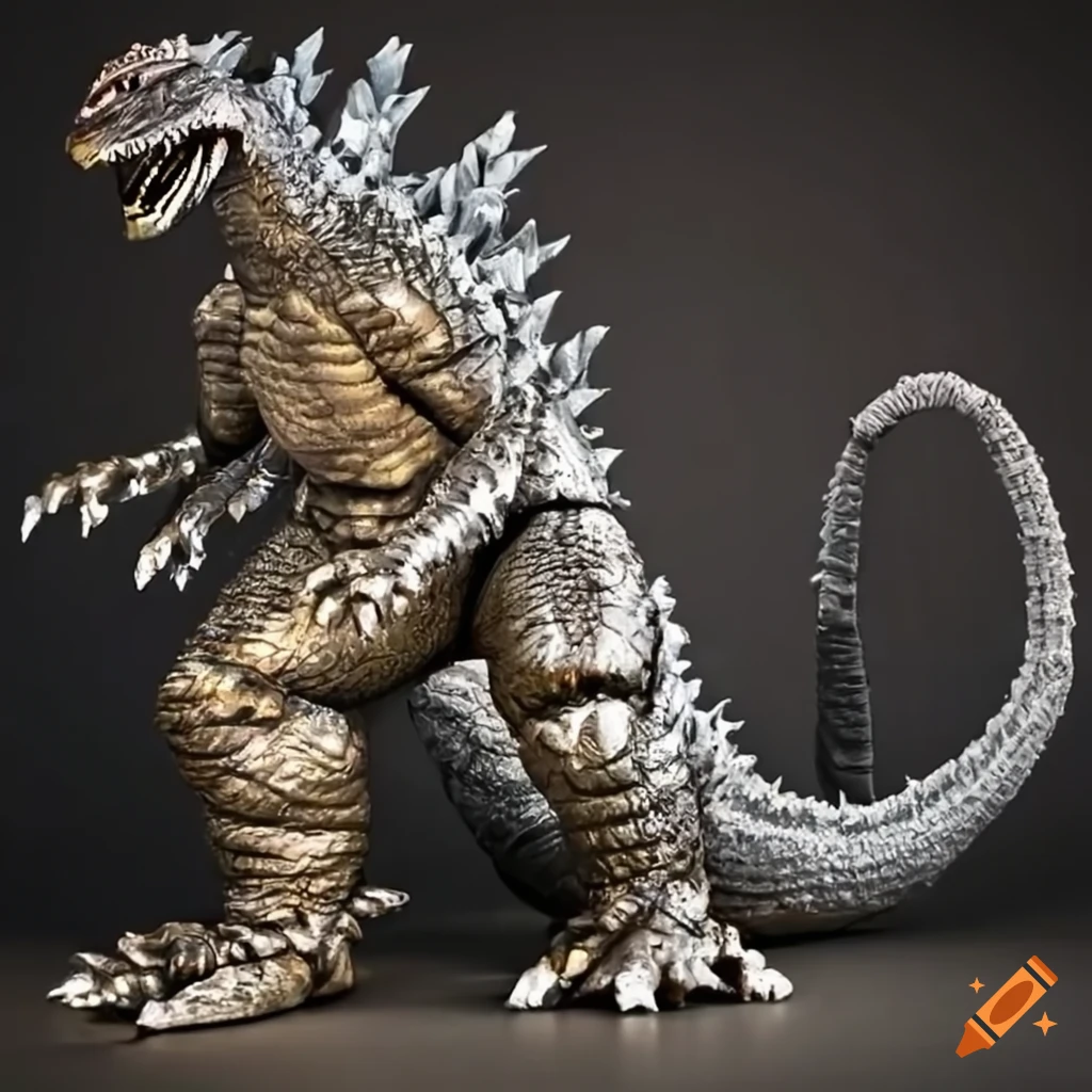 Image of a heavily armored metallic godzilla on Craiyon