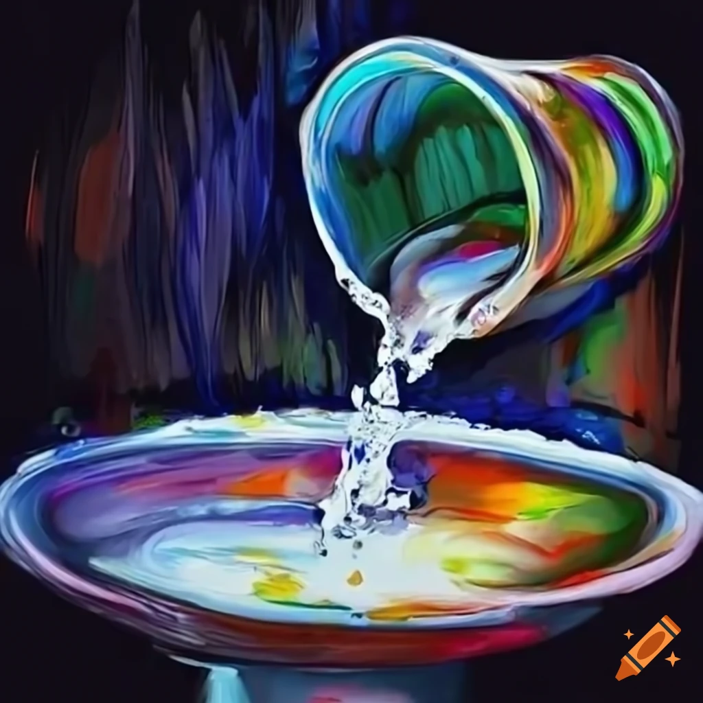 Pencil drawing of water pouring into a metal sink on Craiyon