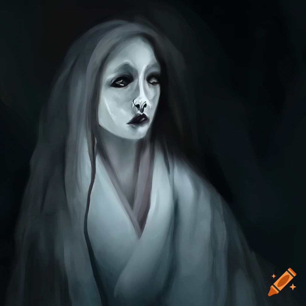 Illustration of a spooky ghost with long black hair
