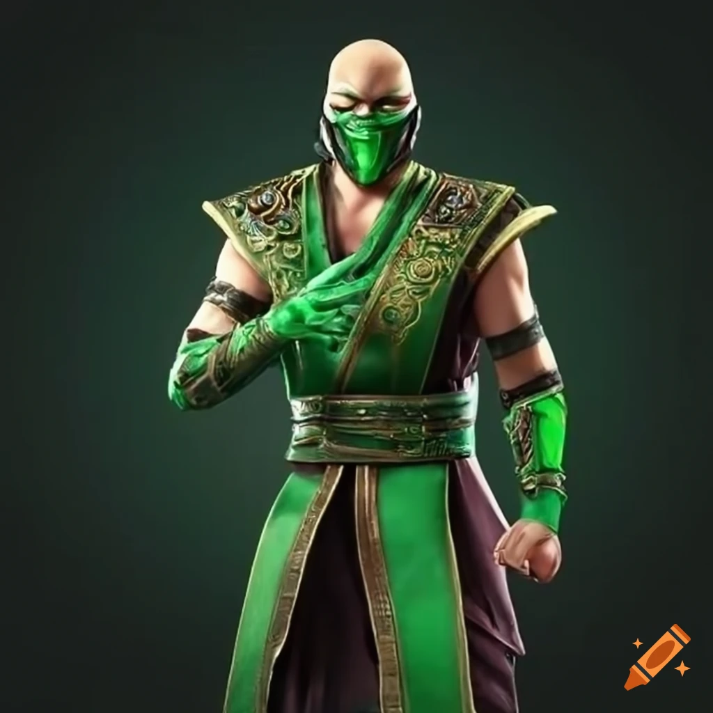 Image of a chinese warrior in green outfit and silver elements on Craiyon