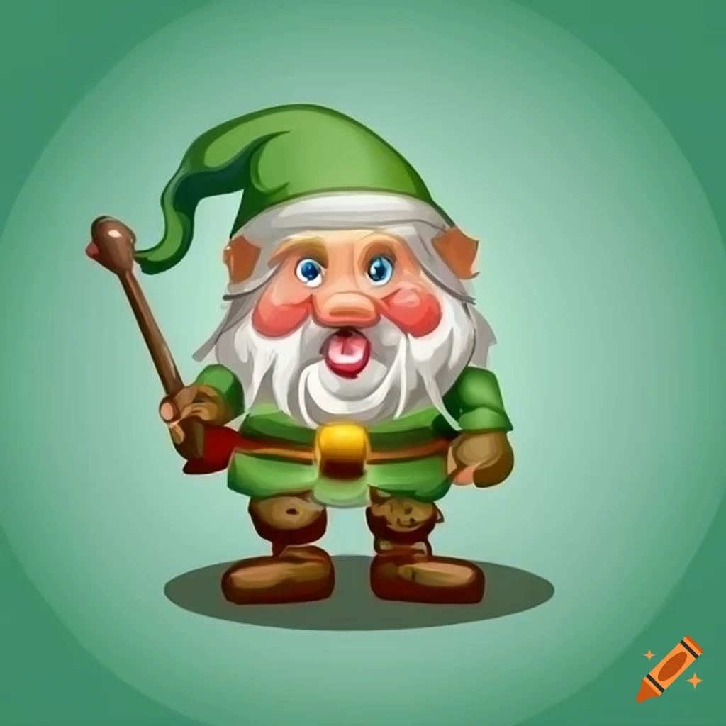 Cartoon dwarf with cap at the fence