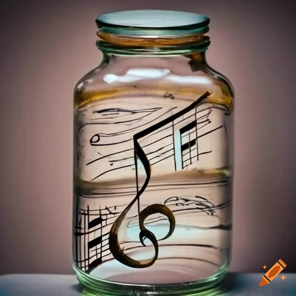 Glass jar filled with musical notation signs