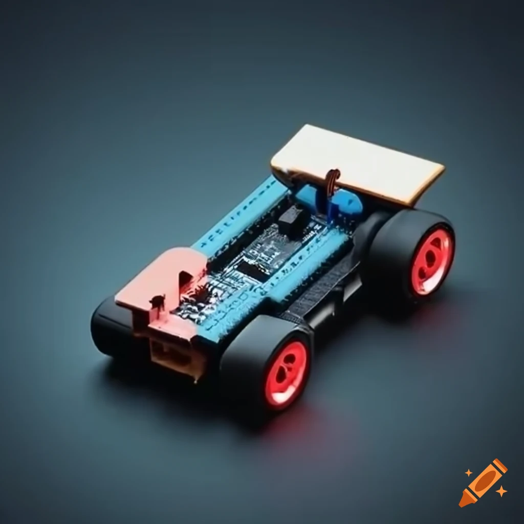 Arduino cars racing on a track on Craiyon