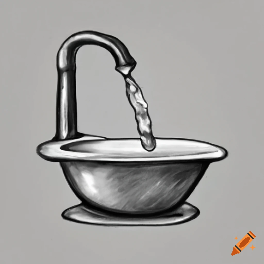Child's drawing of water pouring into a metal sink on Craiyon