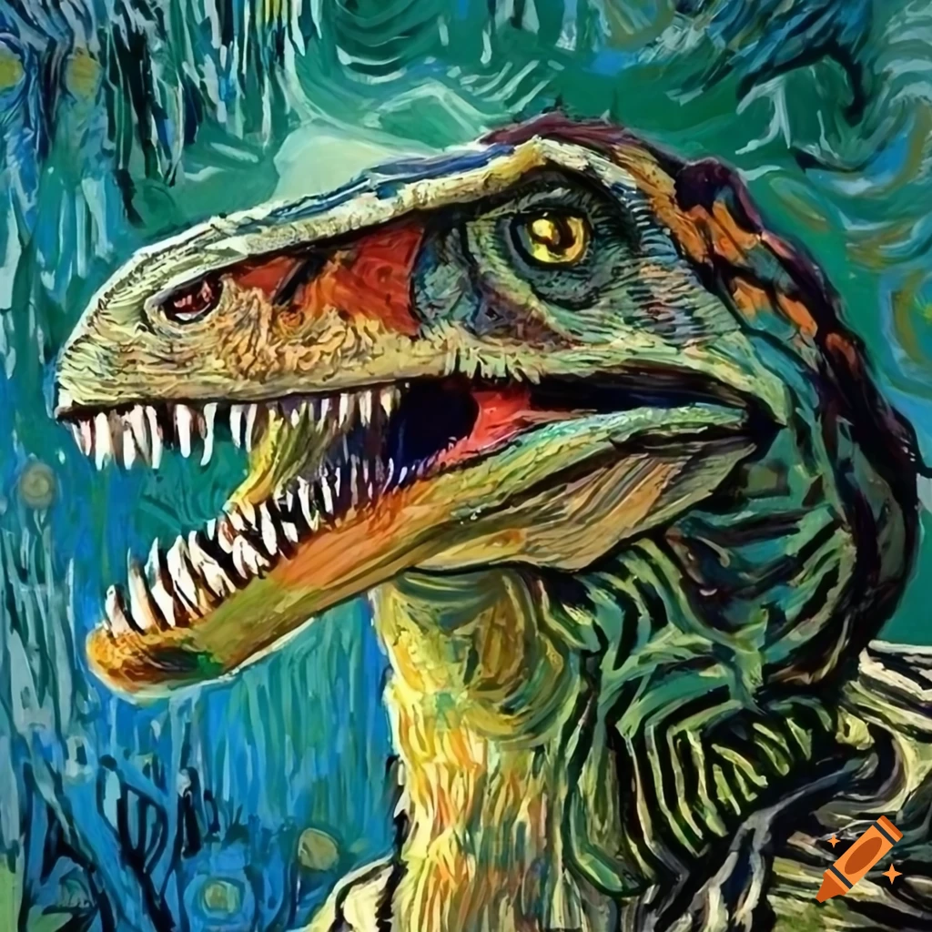 Velociraptor portrait in van gogh style on Craiyon