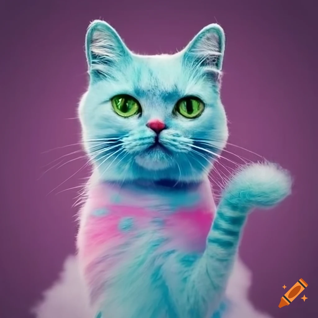 Adorable cat with cotton candy fur