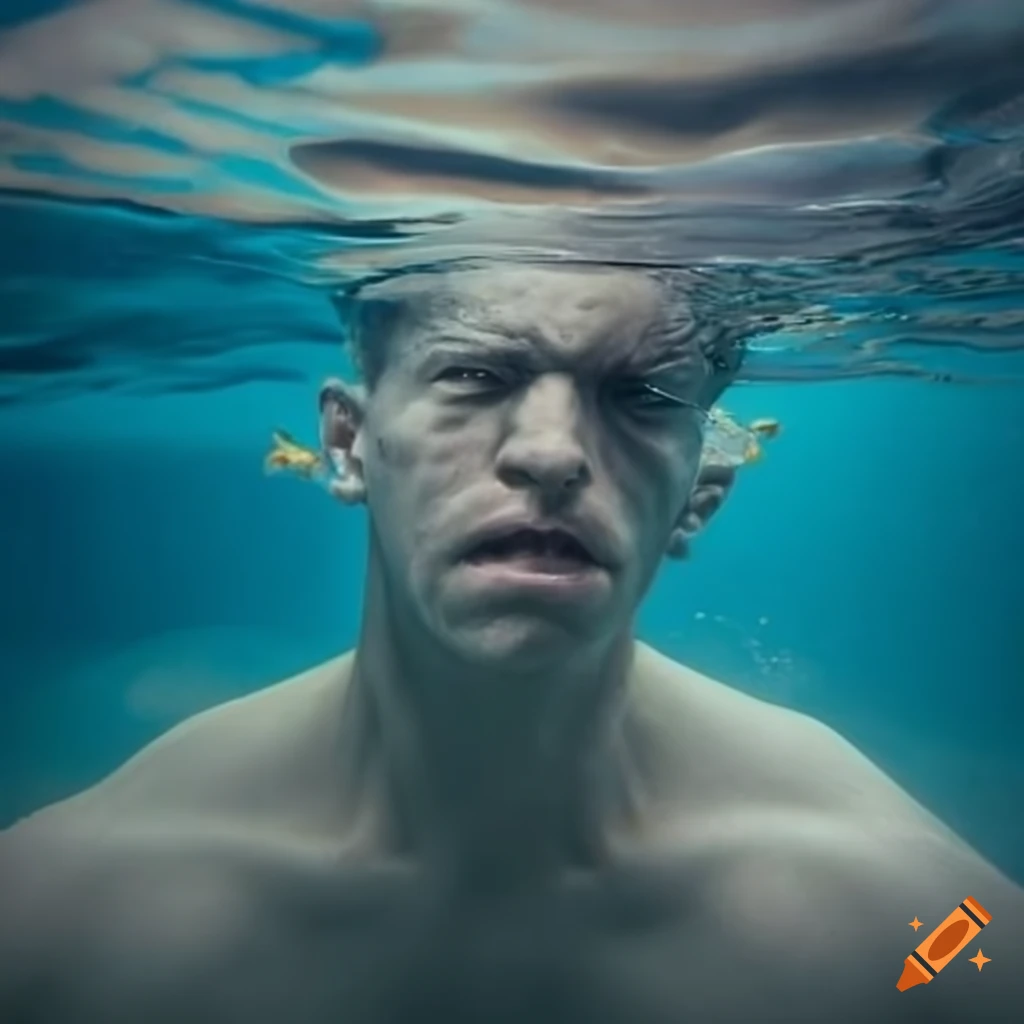 Man's face submerged in water