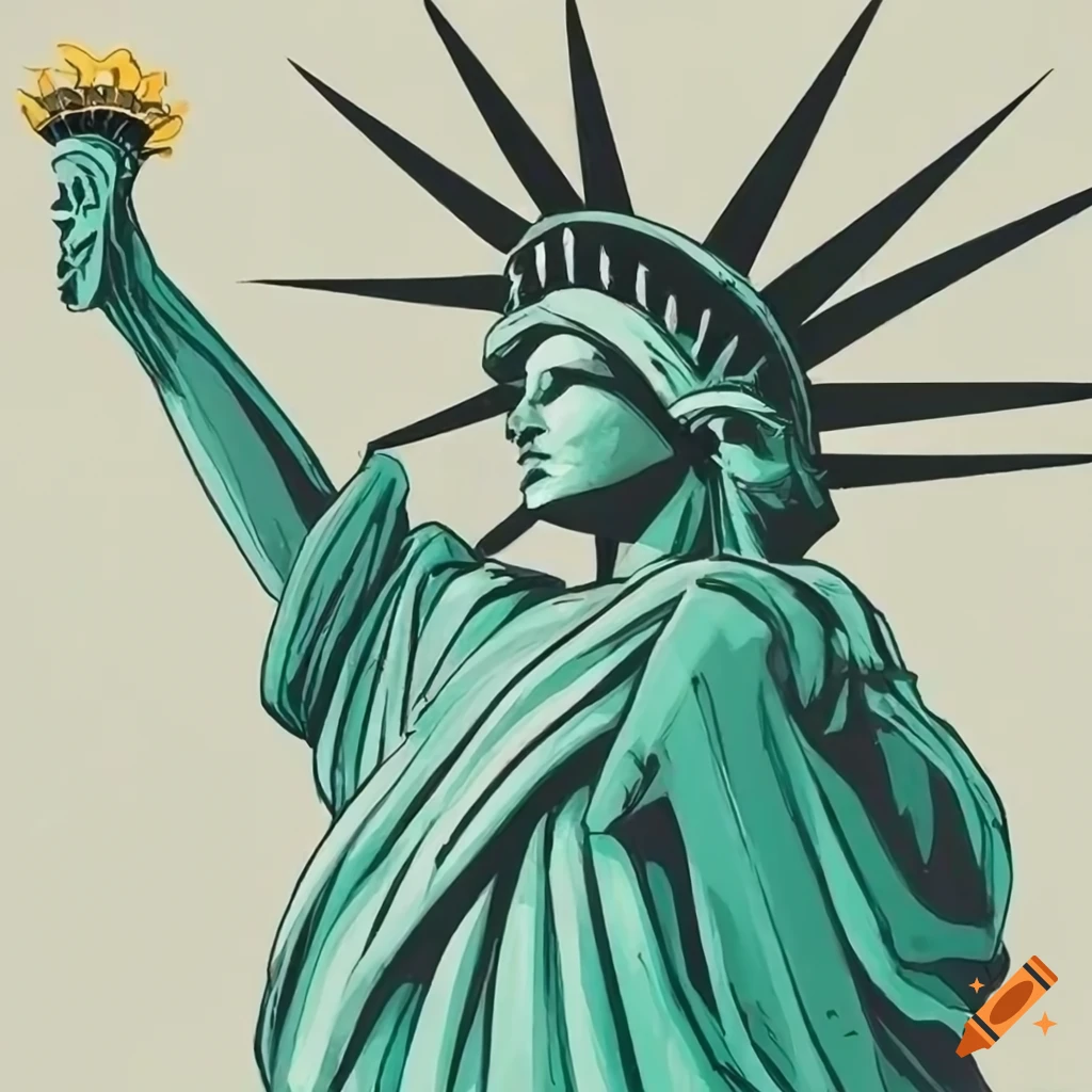 Comic book style drawing of the Statue of Liberty on Craiyon