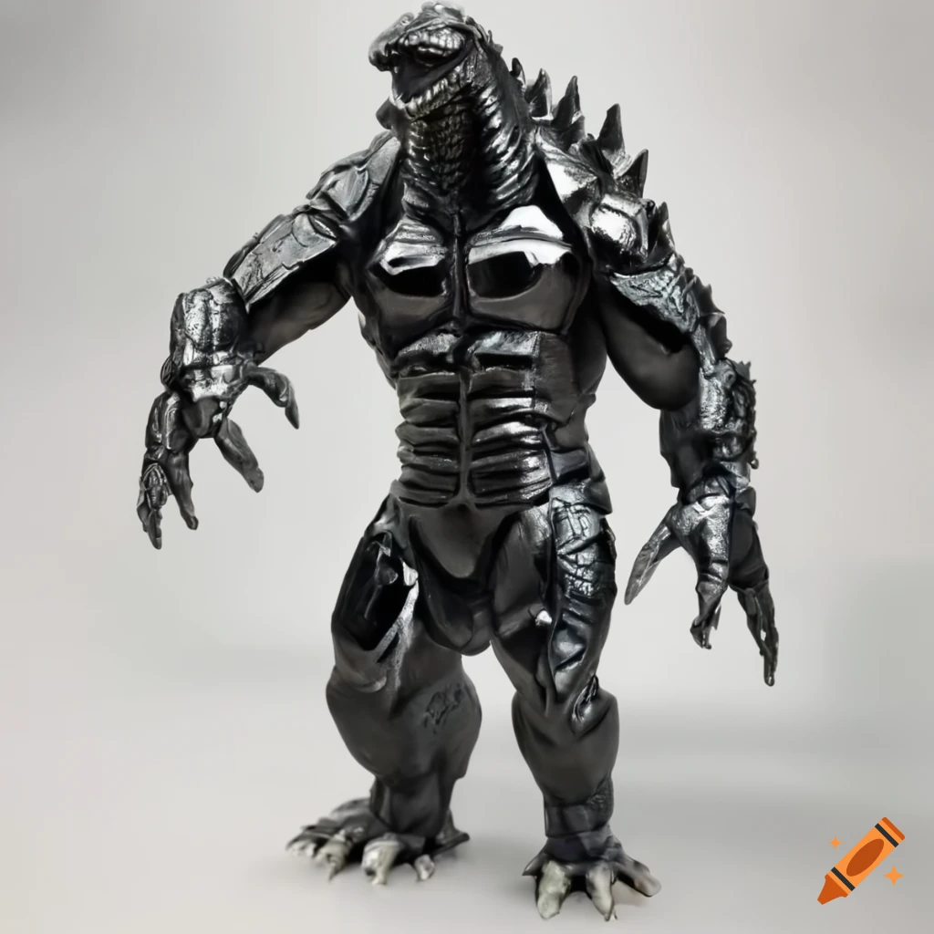 Image of a heavily armored metallic muscular godzilla on Craiyon