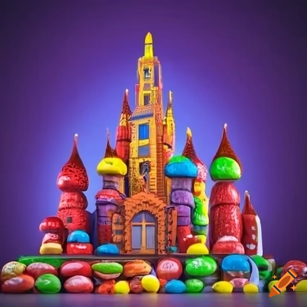 Cityscape made of m&m candies on Craiyon