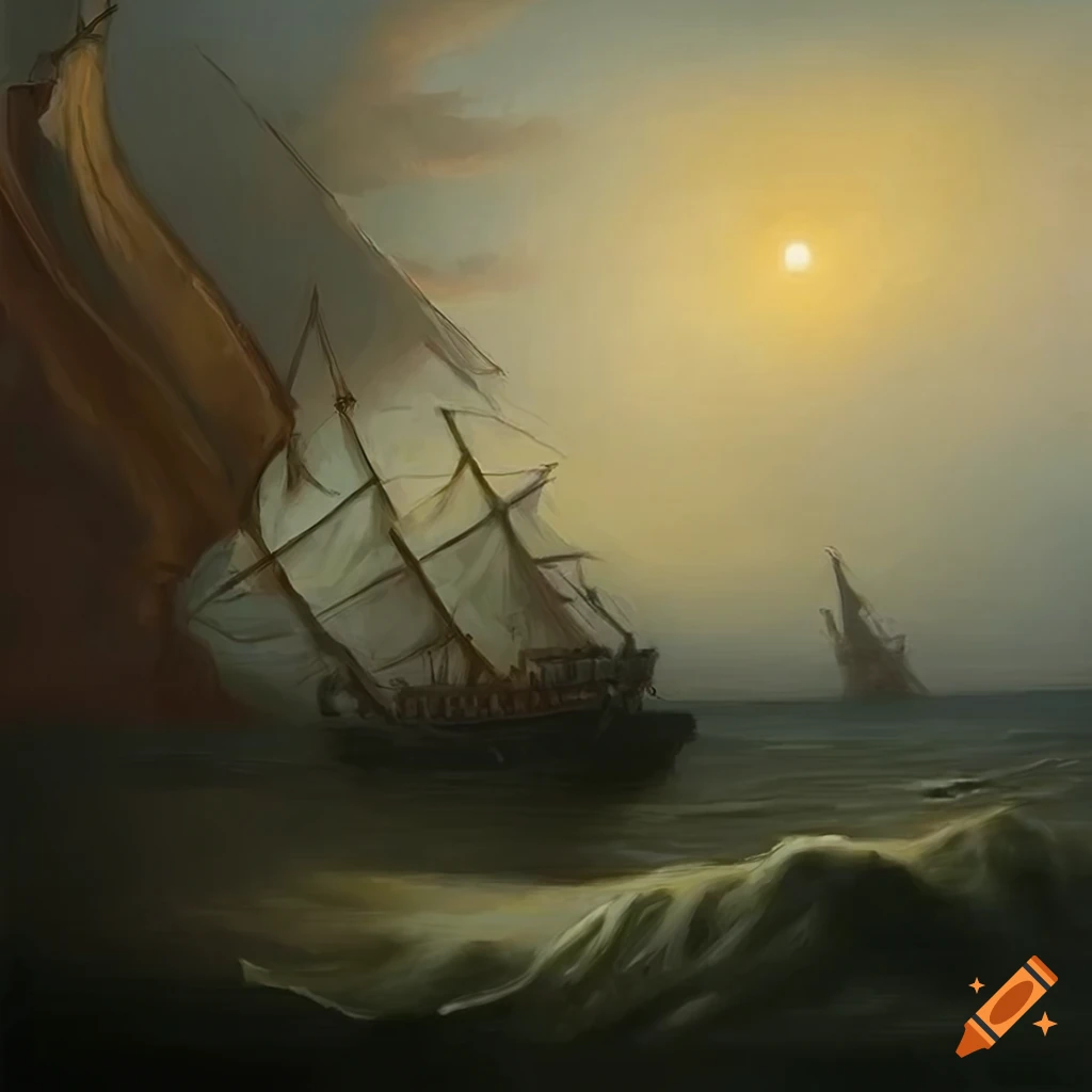 Detailed oil painting of a shipwreck on a desolate shore on Craiyon